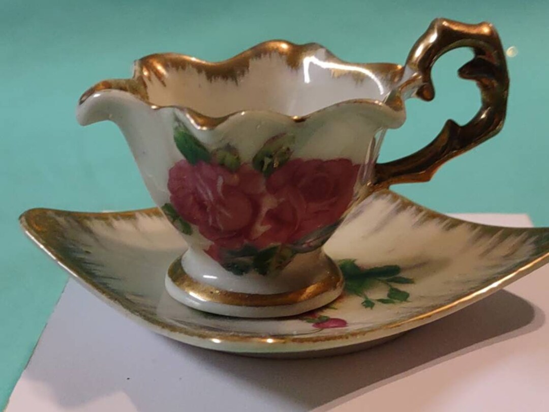 Miniature Tea Cup and Saucer,made in Japan, Trimmed in Gold - Etsy