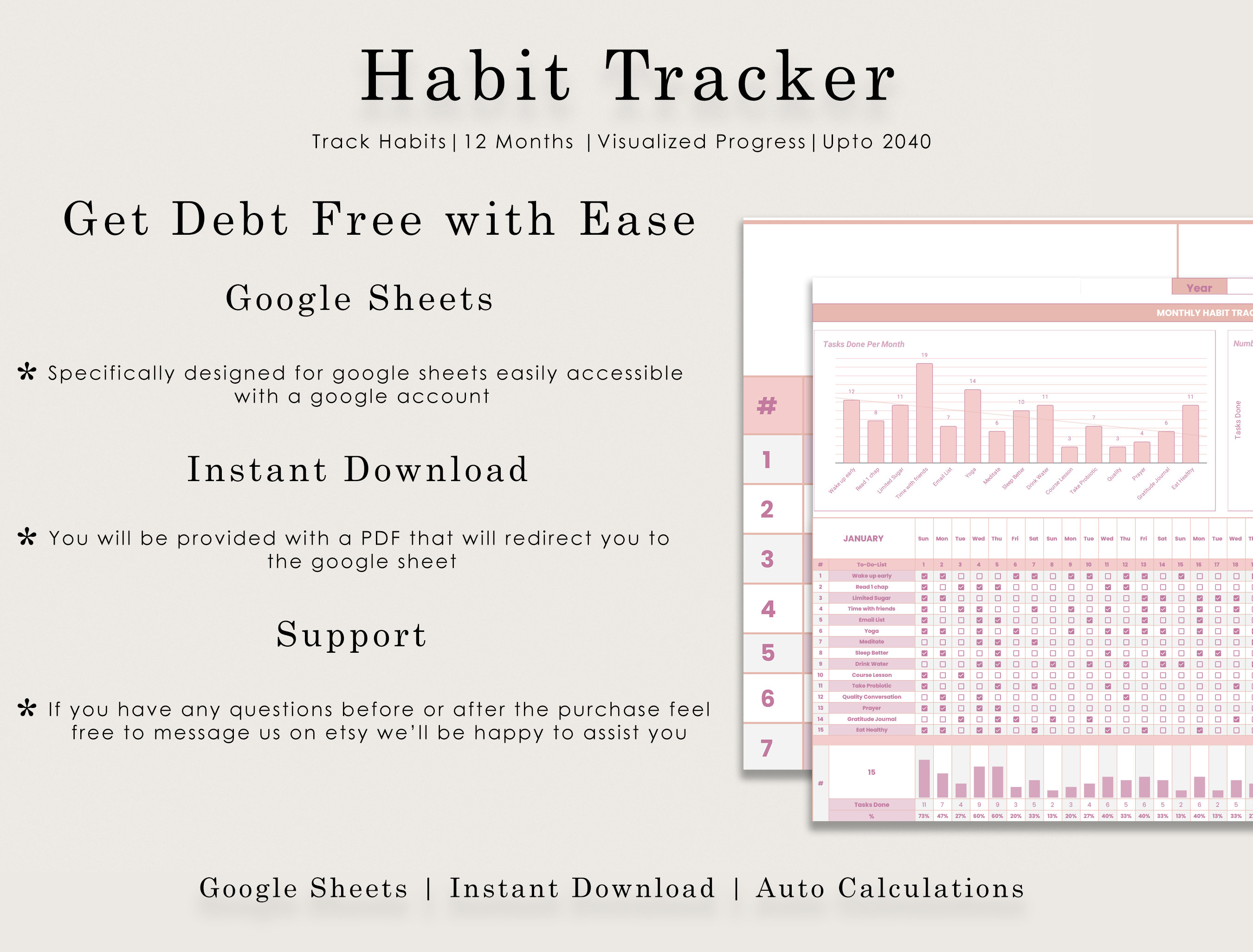 Habit Tracker Spreadsheet | Google Sheets | Daily | Weekly | Monthly ...