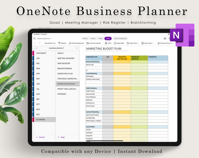 Onenote Digital Planner, Onenote Vorlage, Projekt Planer Onenote ...
