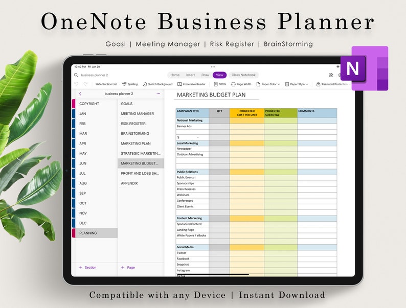 Onenote Business Planner, Onenote Digital Planner, Project Planner ...