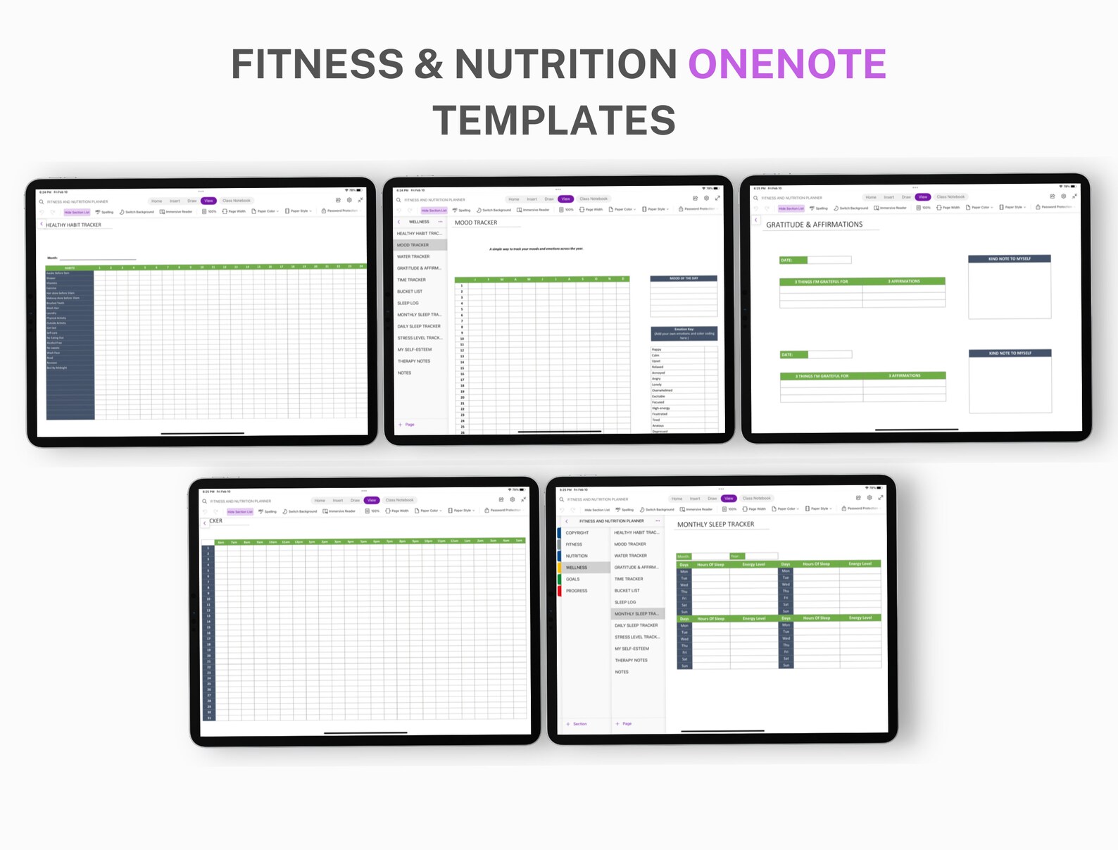 Onenote Planner, Onenote Fitness & Nutrition Planner, Onenote Digital ...