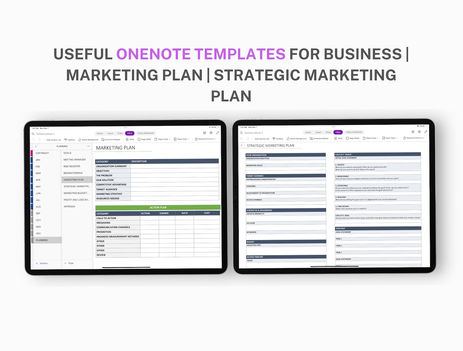 Onenote Business Planner, Onenote Digital Planner, Project Planner ...