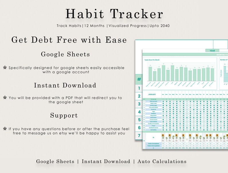 Habit Tracker Spreadsheet | Google Sheets | Daily | Weekly | Monthly ...