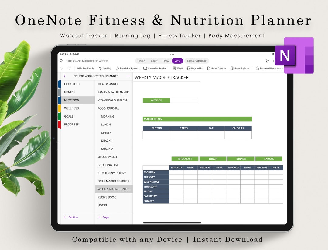 Onenote Planner, Onenote Fitness & Nutrition Planner, Onenote Digital ...