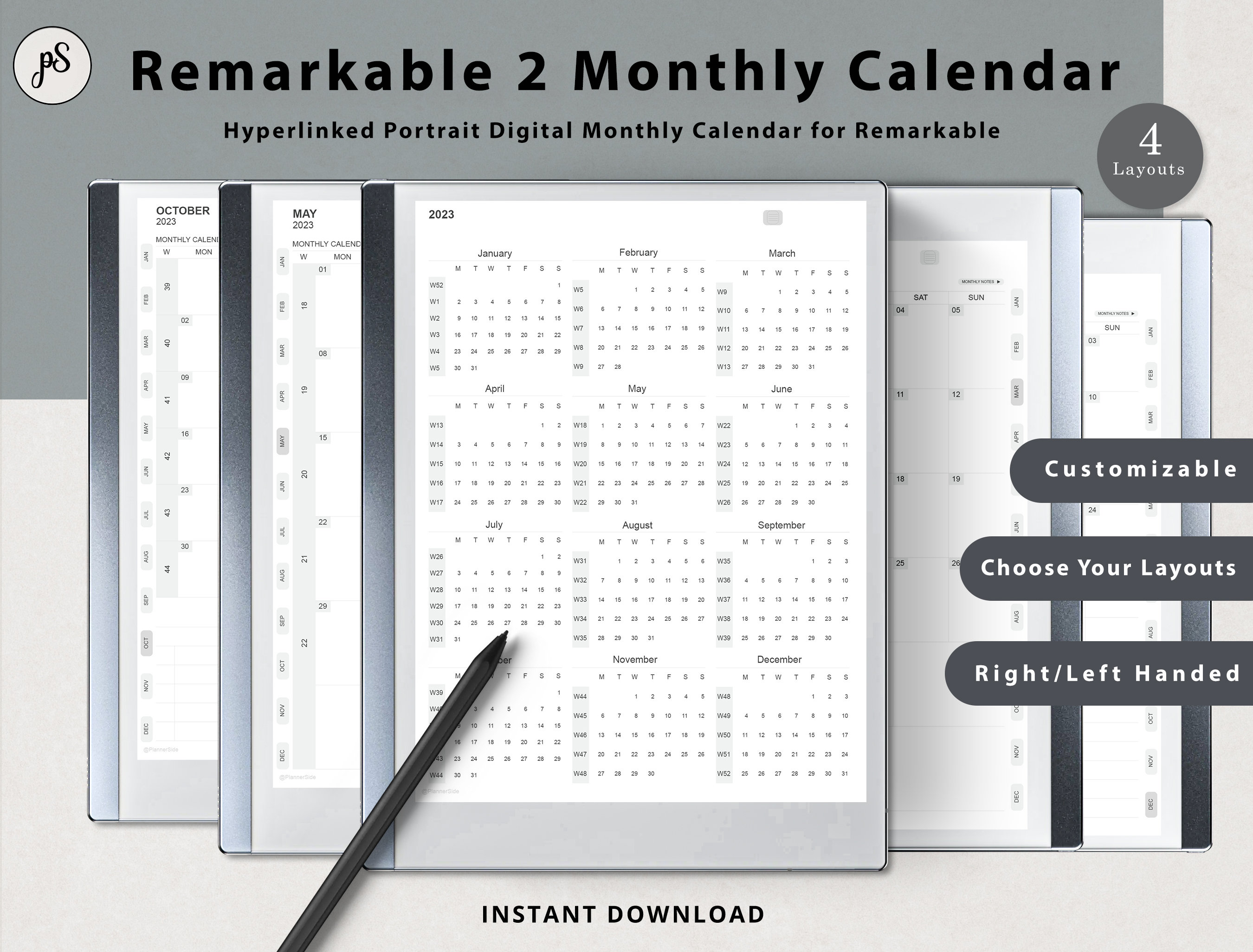 Remarkable 2 Monthly Calendar Template Remarkable 2 Templates Portrait ...