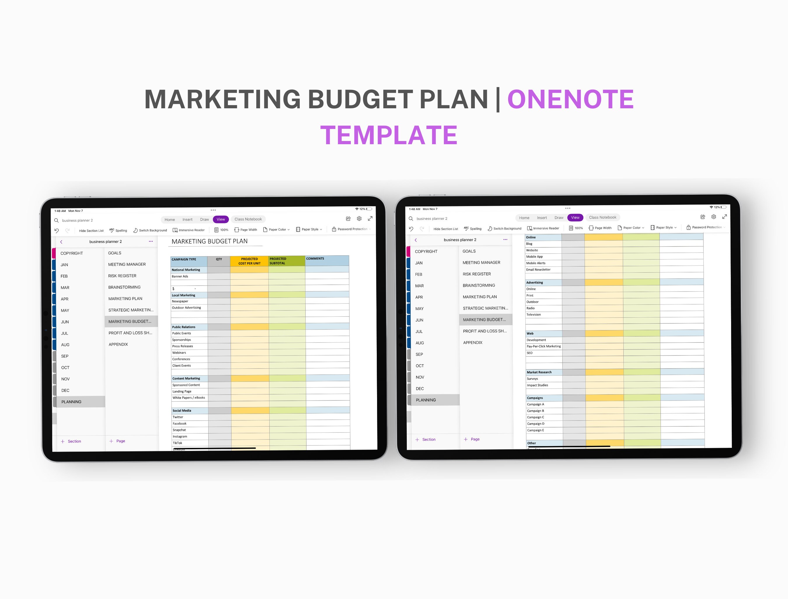 Onenote Business Planner, Onenote Digital Planner, Project Planner ...