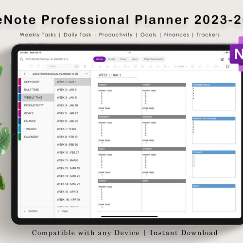 Onenote Digital Planner Onenote Template Project Planner - Etsy