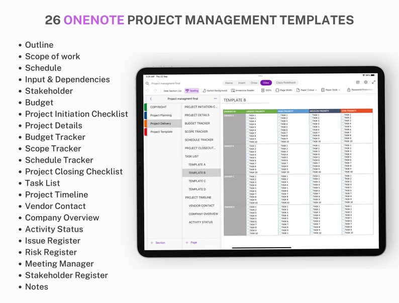 Onenote Digital Planner, Project Planner Onenote, Project Management ...