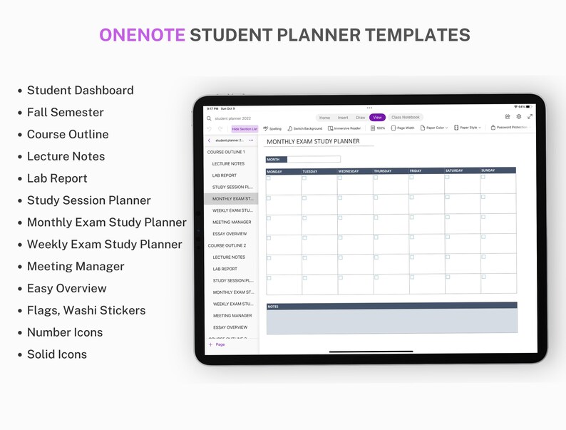Onenote Student Planner, Onenote Digital Planner, Onenote Template ...
