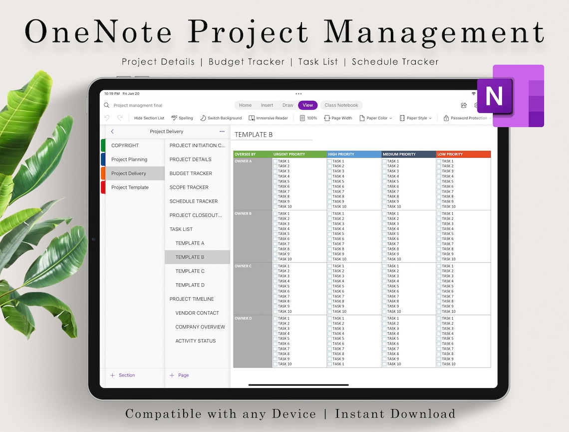 Onenote Digital Planner, Project Planner Onenote, Project Management ...