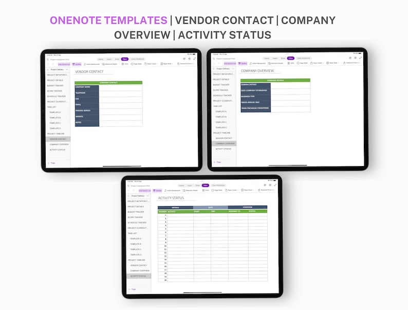 Onenote Digital Planner, Project Planner Onenote, Project Management ...