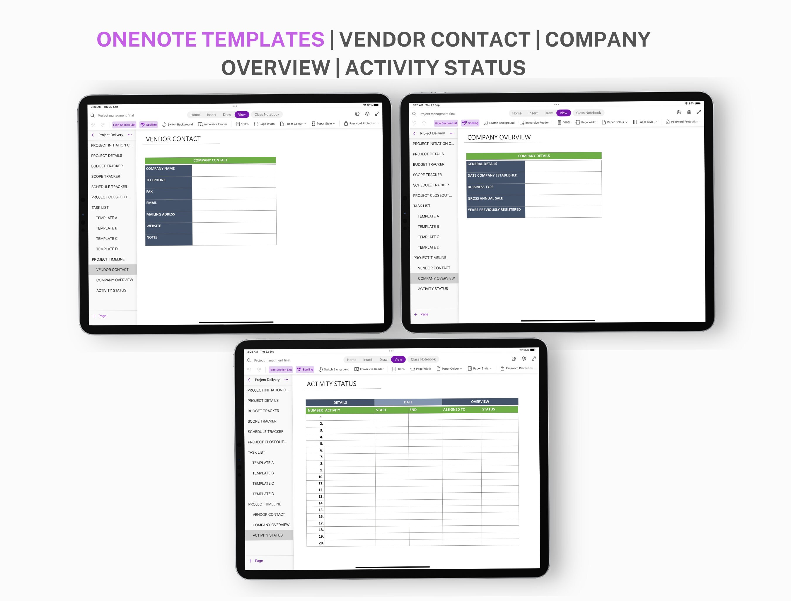 Onenote Digital Planner, Project Planner Onenote, Project Management ...