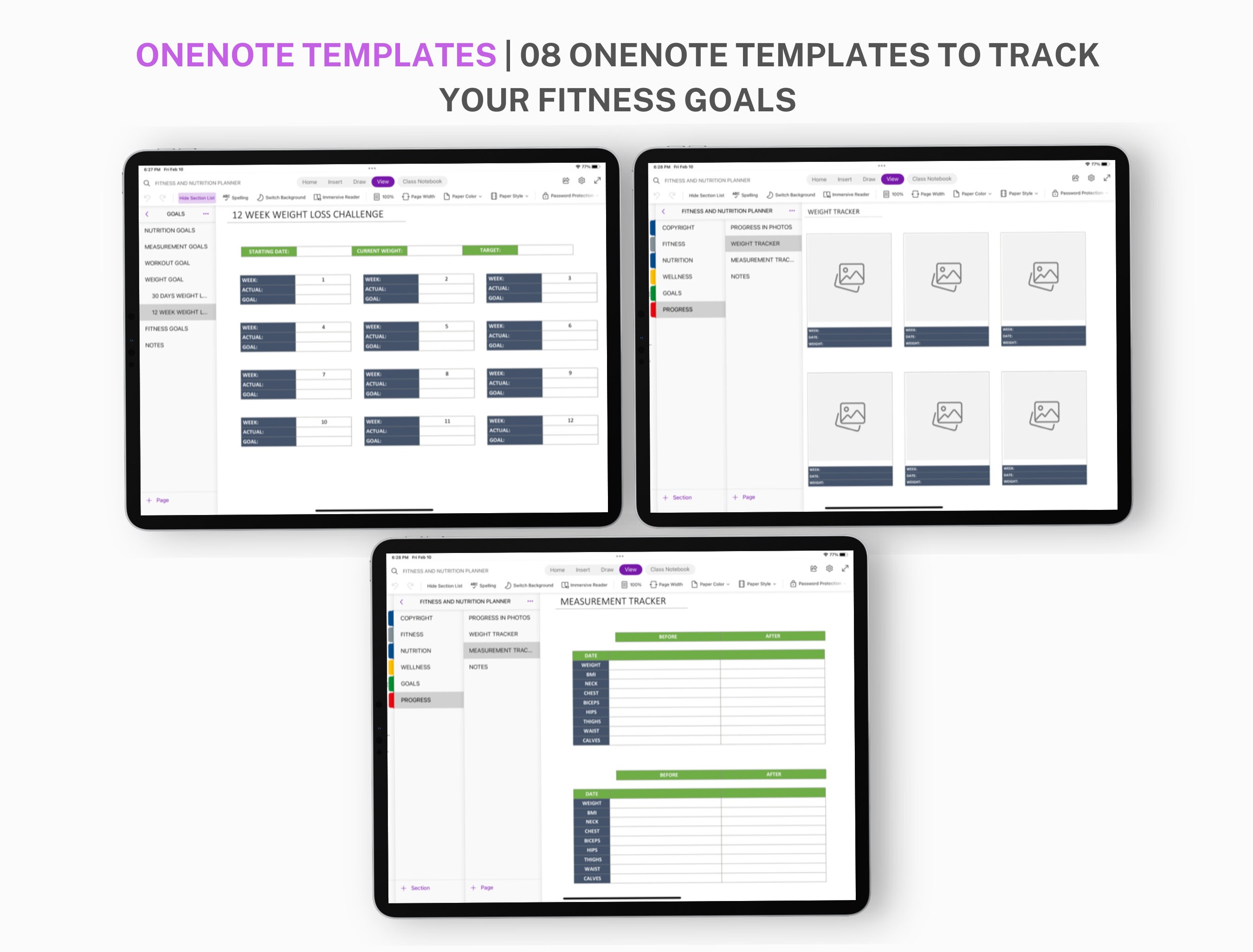 Onenote Planner, Onenote Fitness & Nutrition Planner, Onenote Digital ...