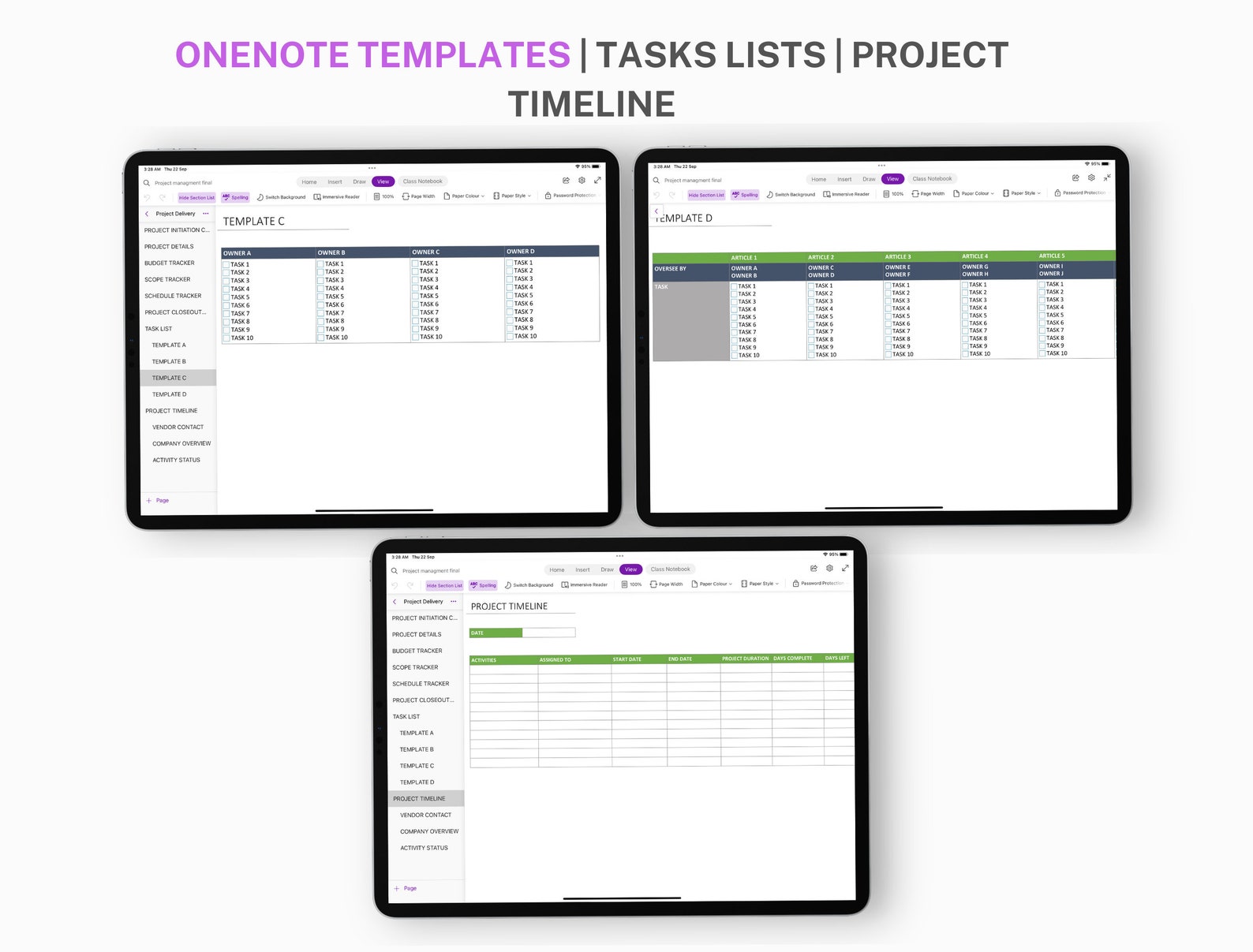 Onenote Digital Planner, Project Planner Onenote, Project Management ...