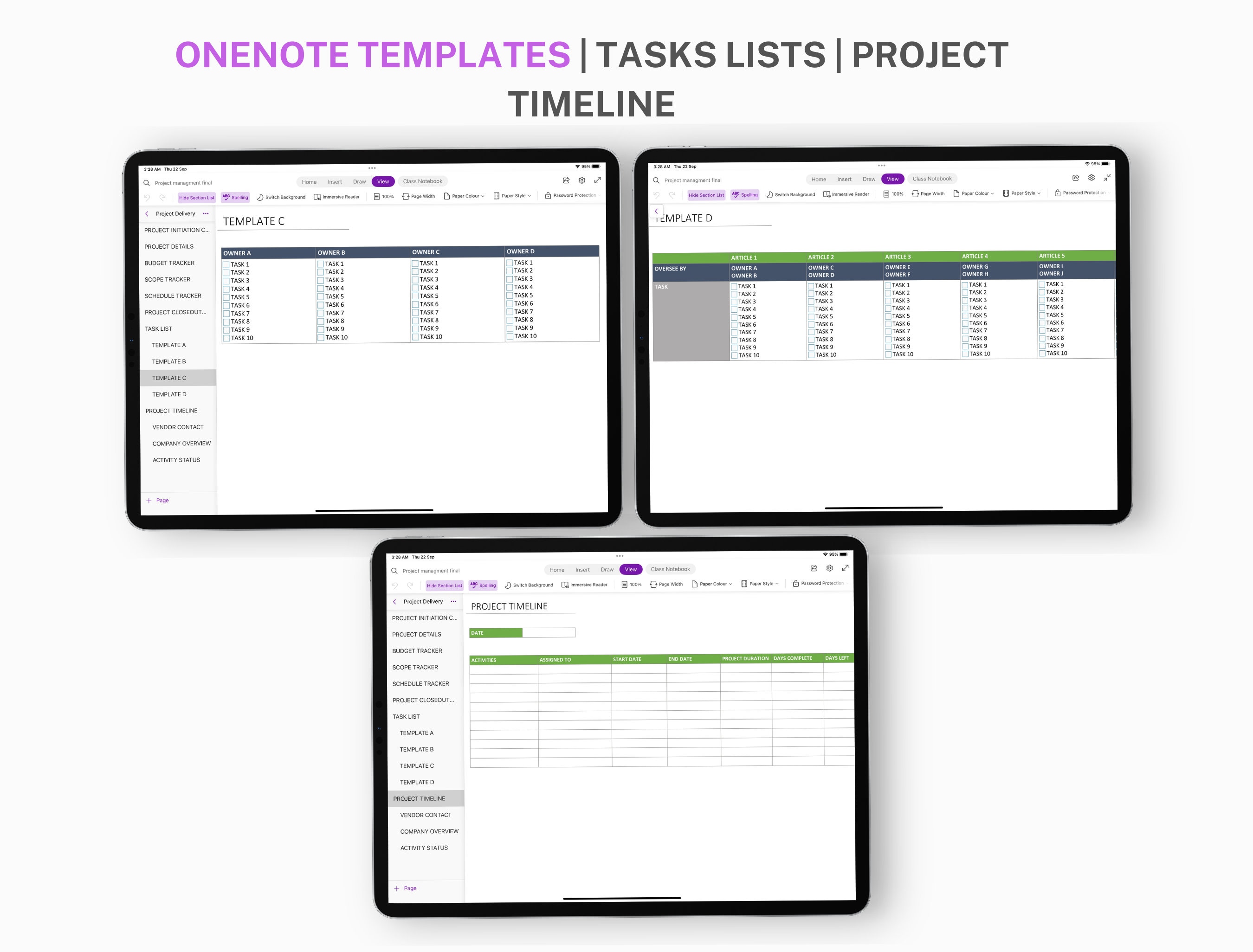 Onenote Digital Planner, Project Planner Onenote, Project Management ...