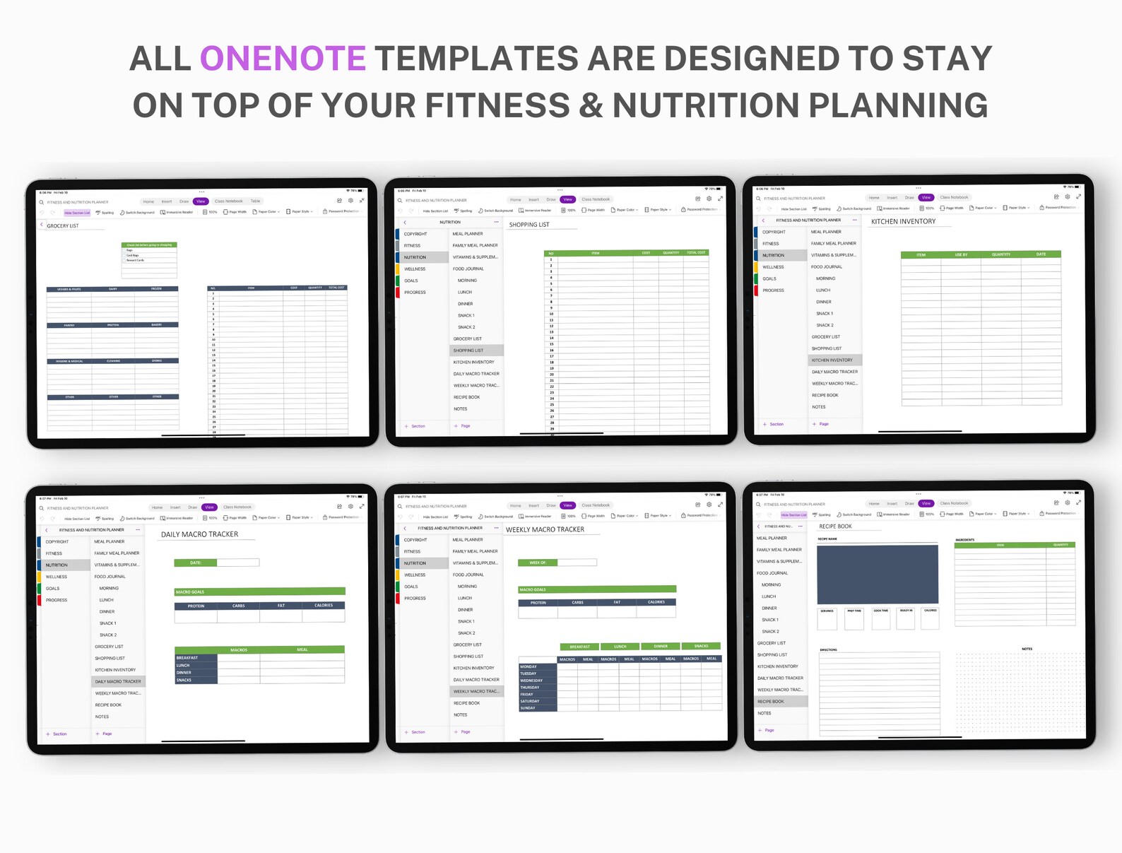 Onenote Planner, Onenote Fitness & Nutrition Planner, Onenote Digital ...