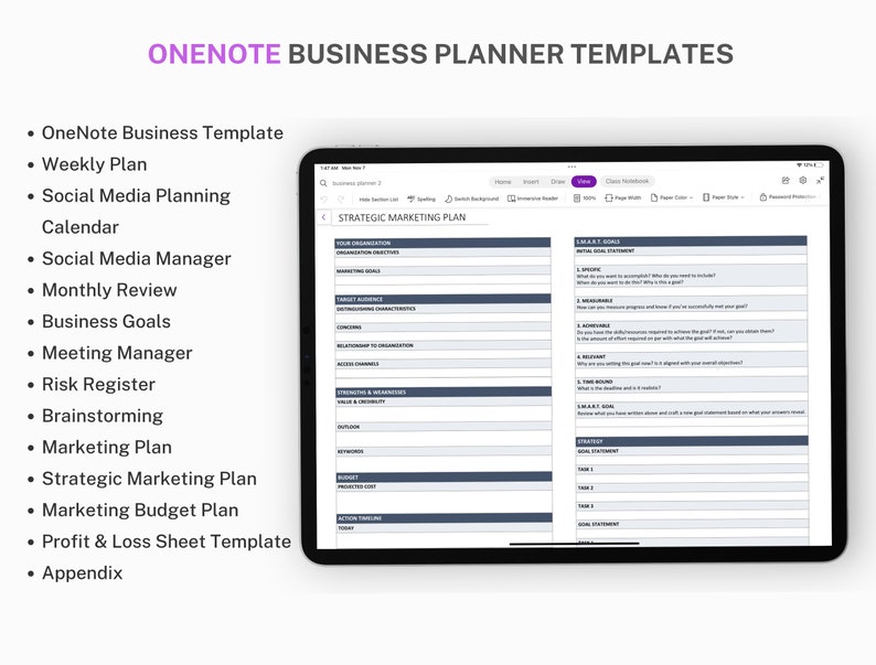 Onenote Business Planner, Onenote Digital Planner, Project Planner ...