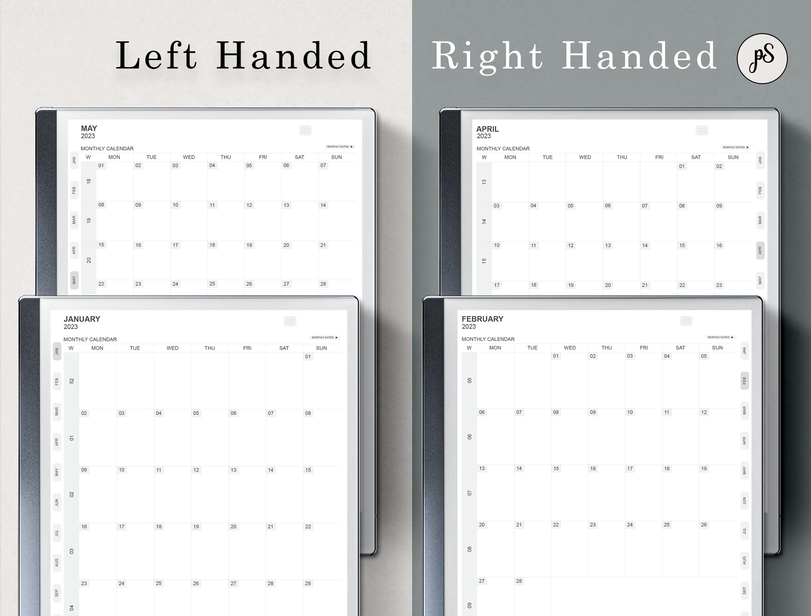 Remarkable 2 Monthly Calendar Template | Remarkable 2 Templates ...