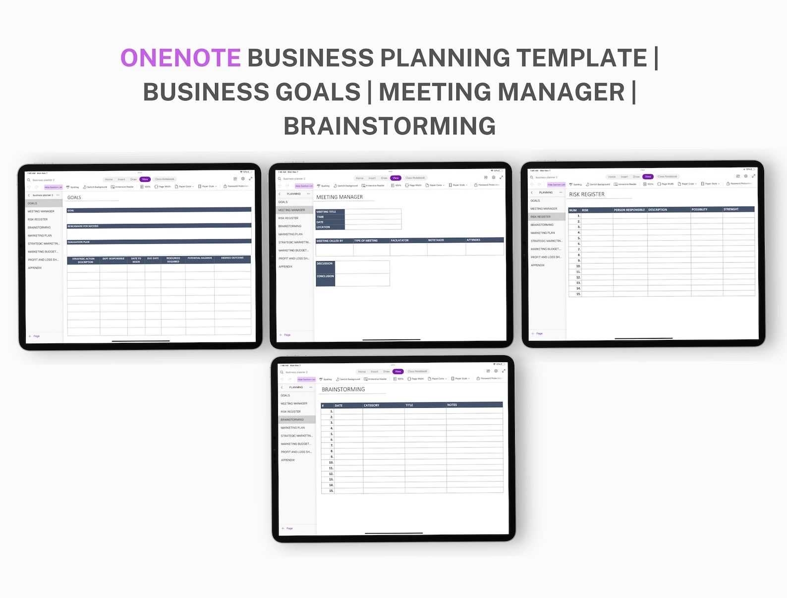 Onenote Business Planner, Onenote Digital Planner, Project Planner ...