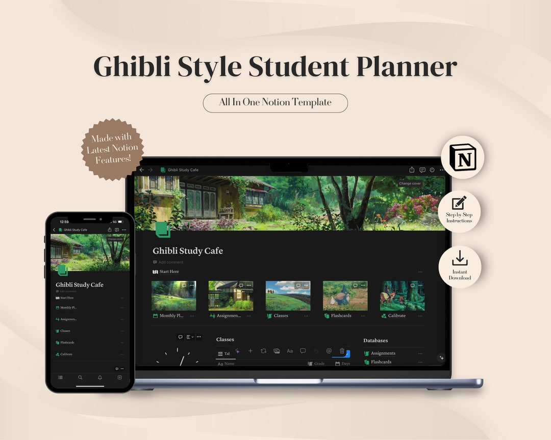 Notion Student Template, Ghibli Aesthetic Student Planner Notion, Cozy ...