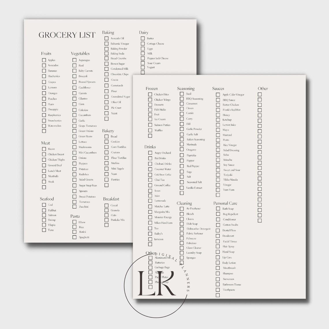 Categorized Grocery List, Digital Download Shopping List, Printable ...