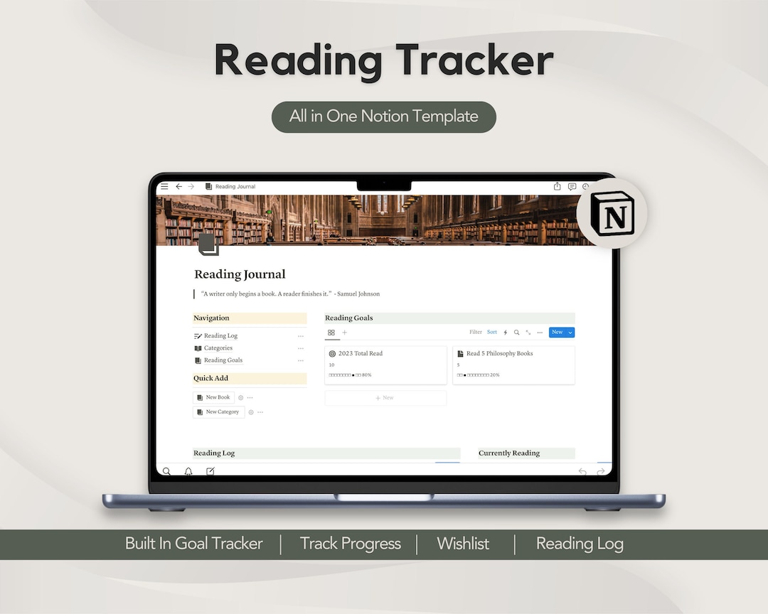 Reading Tracker Notion Template, Aesthetic Reading Planner, Digital ...