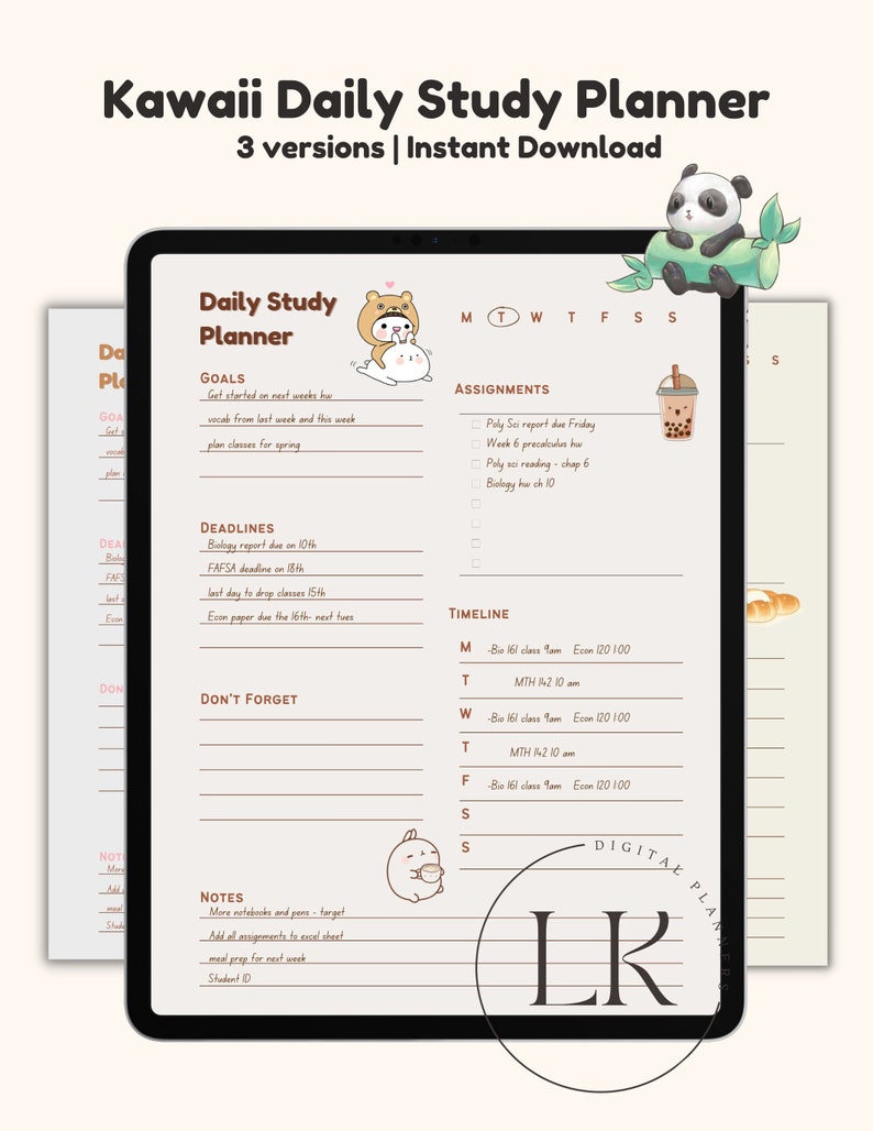 Kawaii Daily Planner Bundle, Cute Kawaii Digital Planner, Kawaii ...