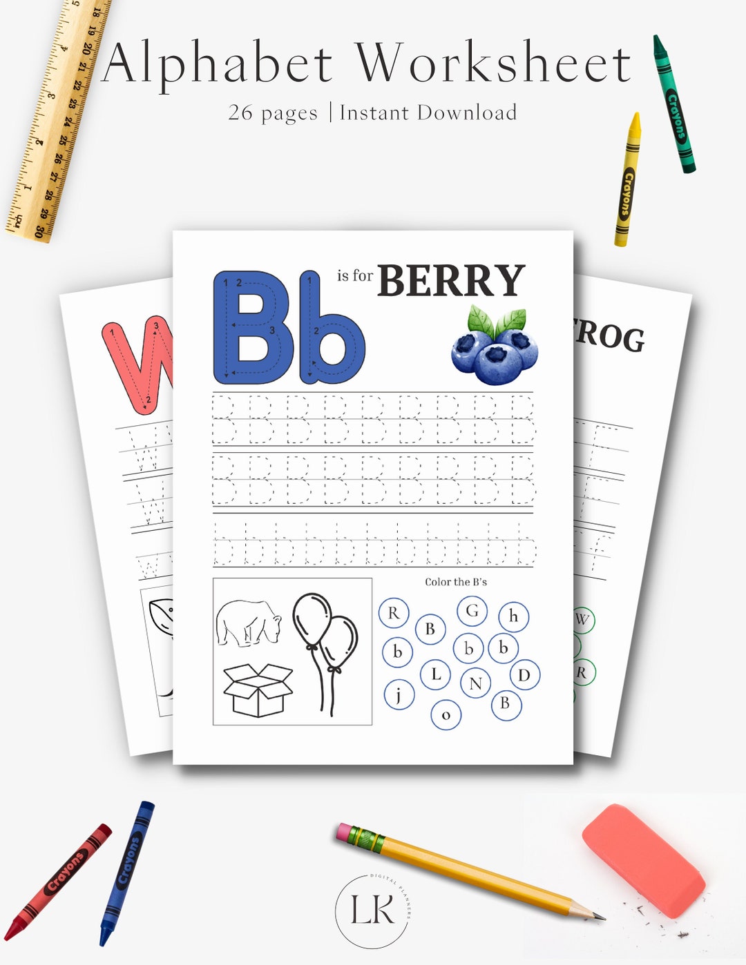 ABC Color Pages, Alphabet Tracing Worksheet, Digital Download Coloring ...