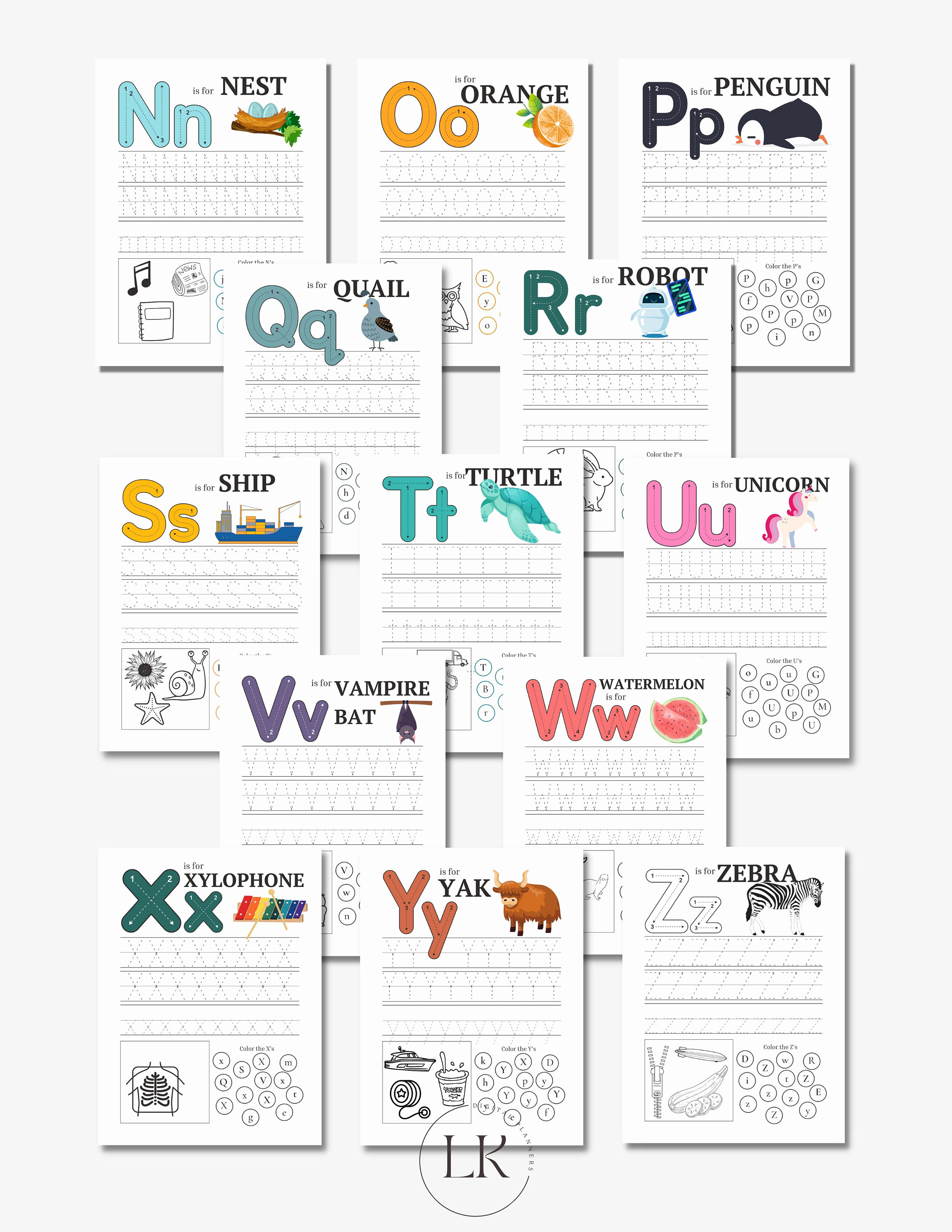 ABC Color Pages, Alphabet Tracing Worksheet, Digital Download Coloring ...