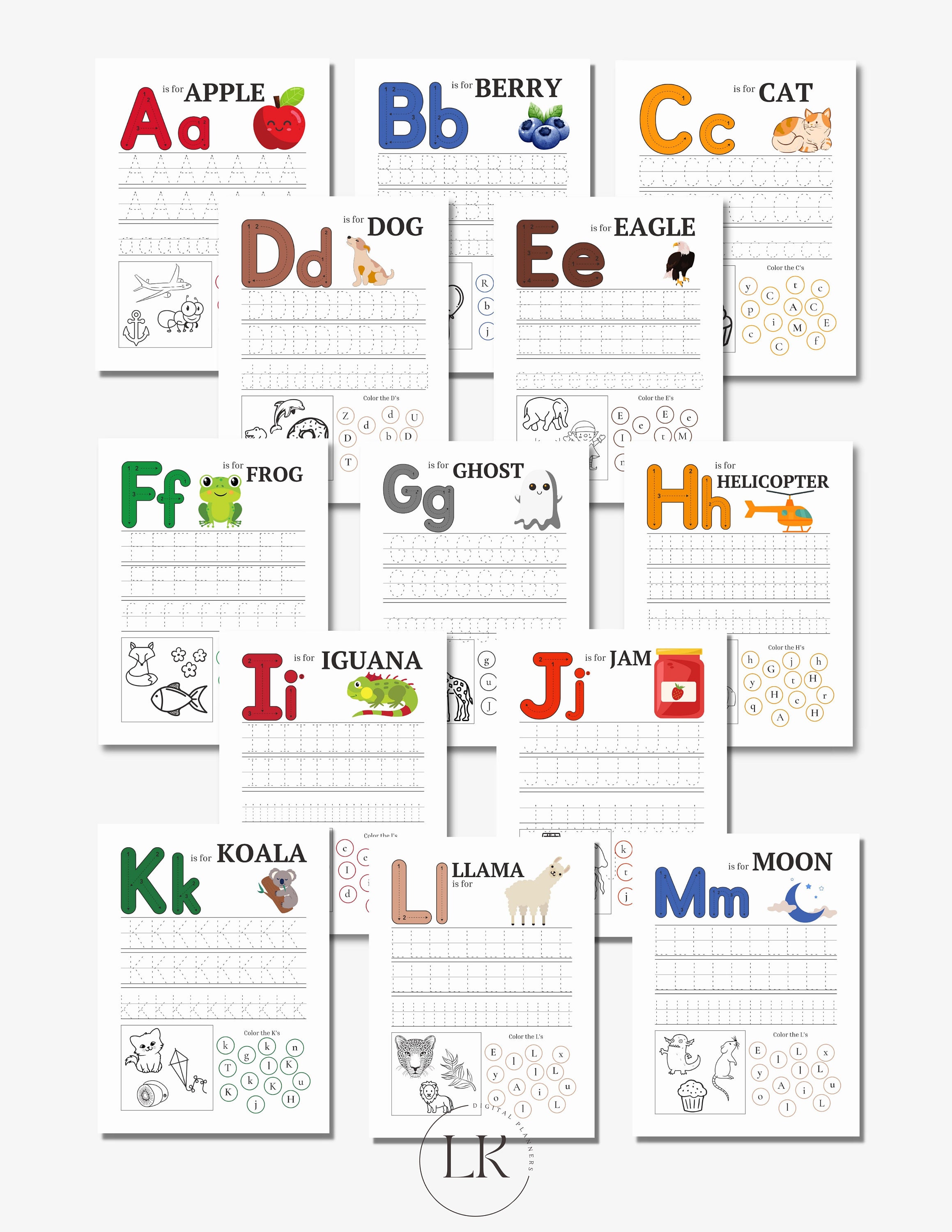 ABC Color Pages, Alphabet Tracing Worksheet, Digital Download Coloring ...