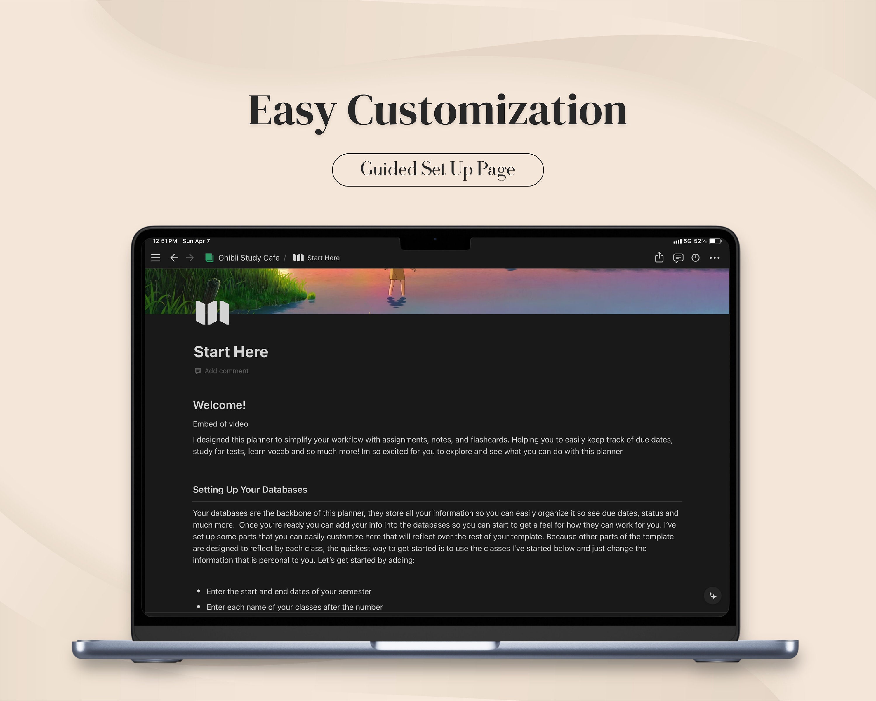 Notion Student Template, Ghibli Aesthetic Student Planner Notion, Cozy Notion Student Life ...