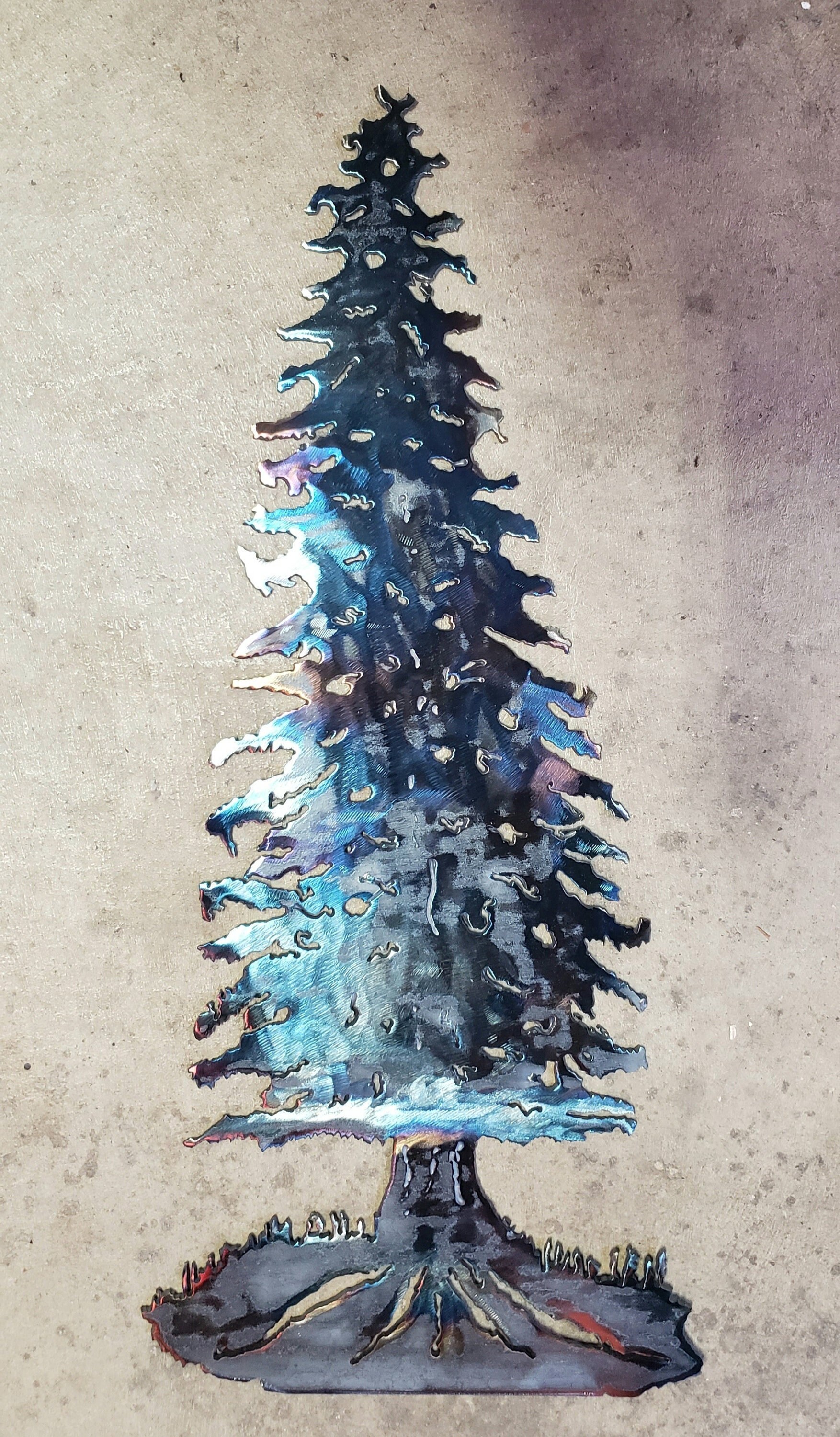 Metal Pine Tree Heat Colored - 19" x 8" Plasma Art Steel Pine Tree ...
