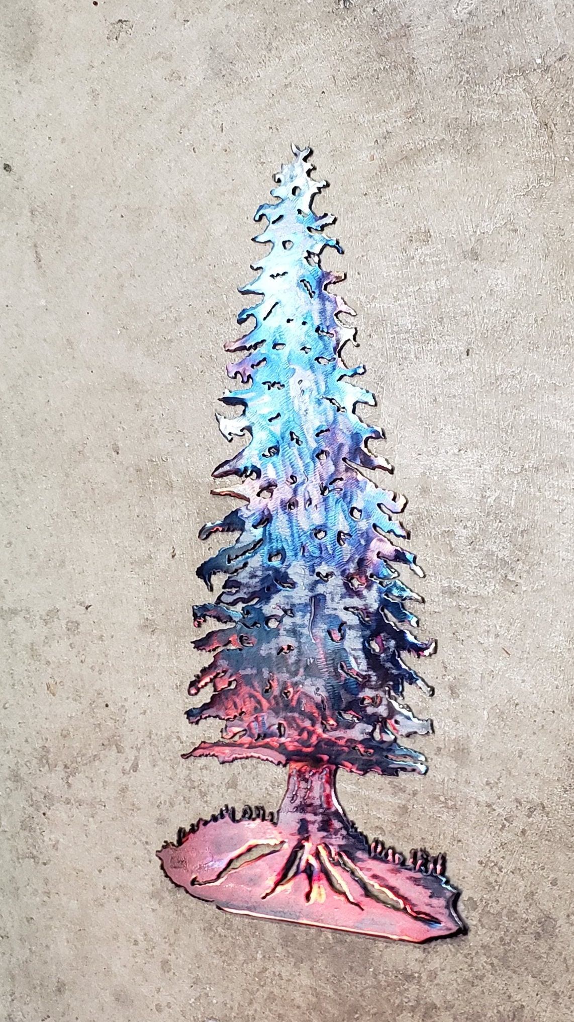 Metal Pine Tree Heat Colored - 19" x 8" Plasma Art Steel Pine Tree ...