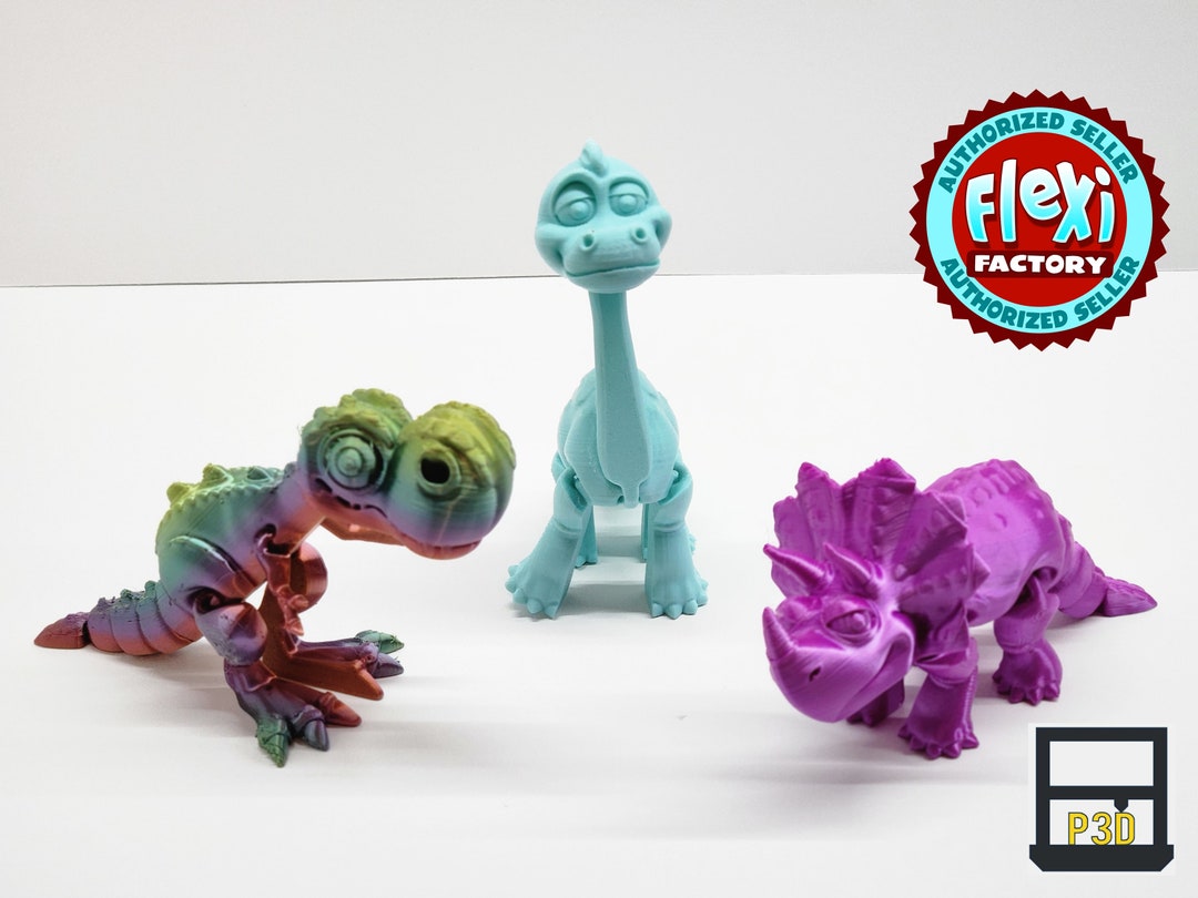 Flexi 3 Dinosaur Collection Articulated 3D Printed Brachiosaurus Trex ...