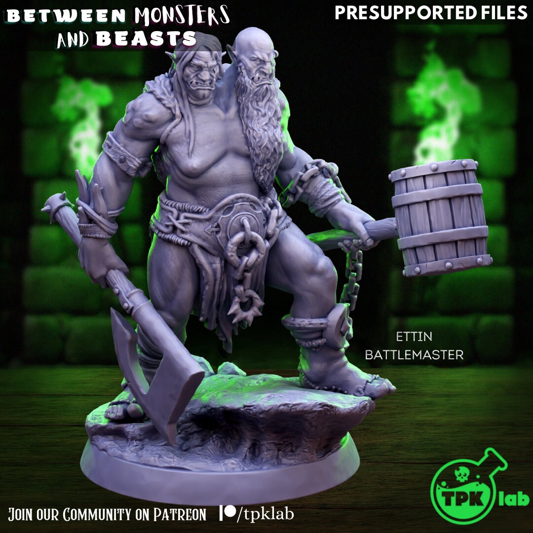 Ettin Miniature Two Headed Giant 3D Printed Mini Tpklab Dungeons and ...