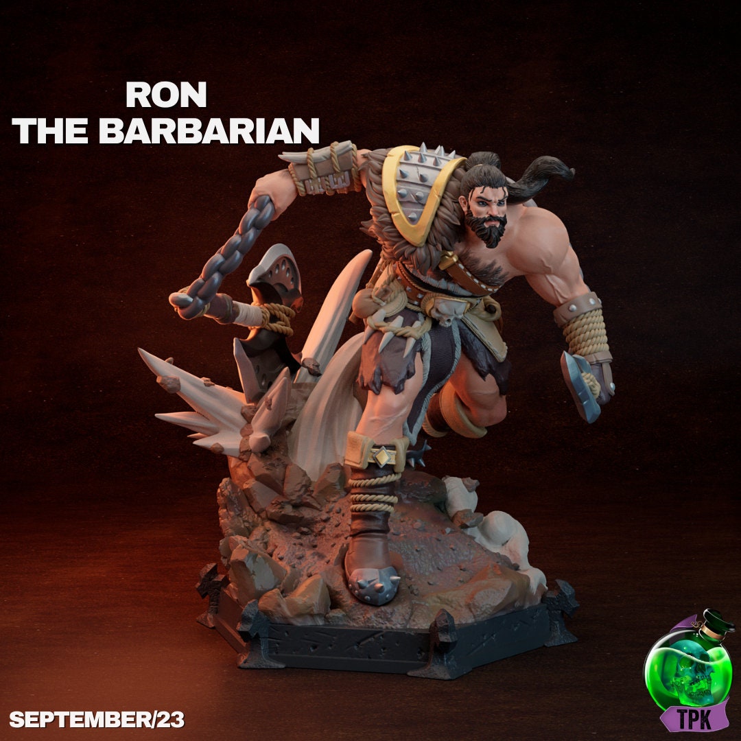 Barbarian Fighter Miniature Ron the Barbarian 3D Printed Mini Tpklab ...