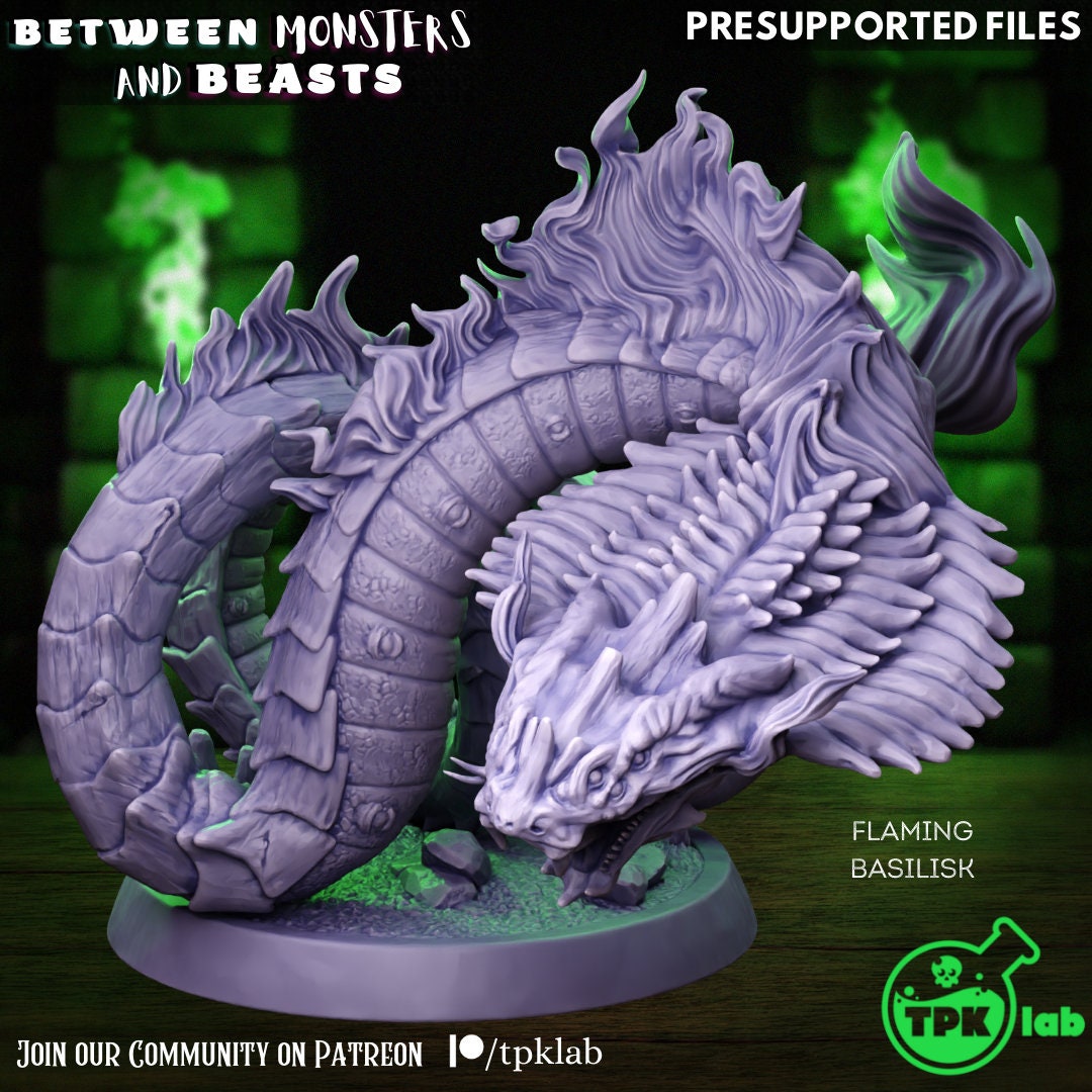 Flaming Basilisk Miniature Fire Basilisk Elemental 3D Printed Mini ...