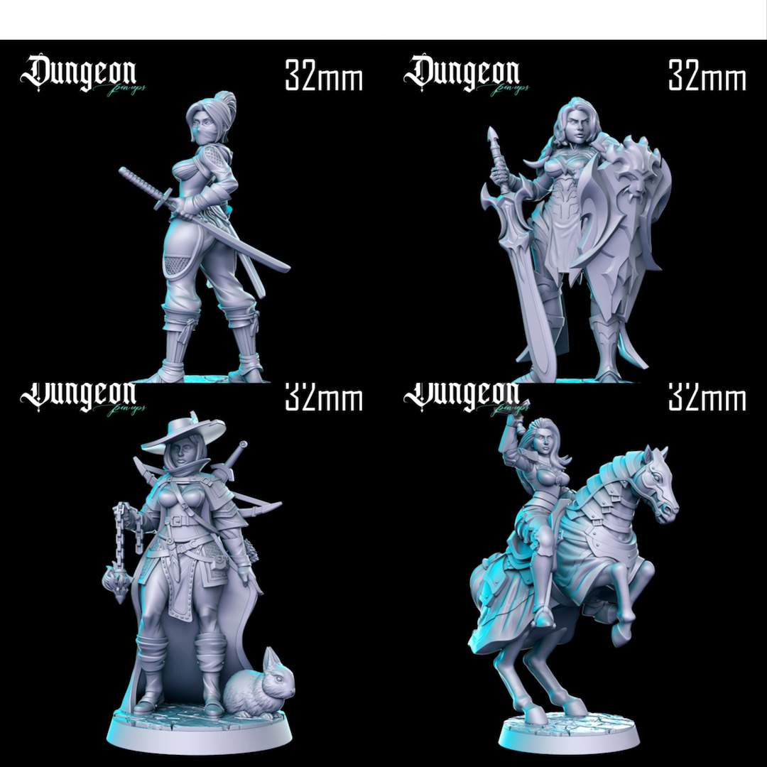 Dungeons Pin-up Miniatures Female Ninja Dwarf Dark Knight Magus Druid ...
