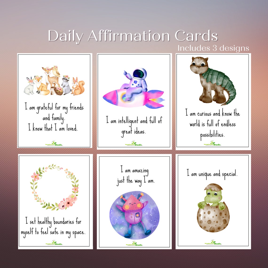 Affirmation Cards for Kids- Woodland, Space, and Dinosaur Theme - Etsy