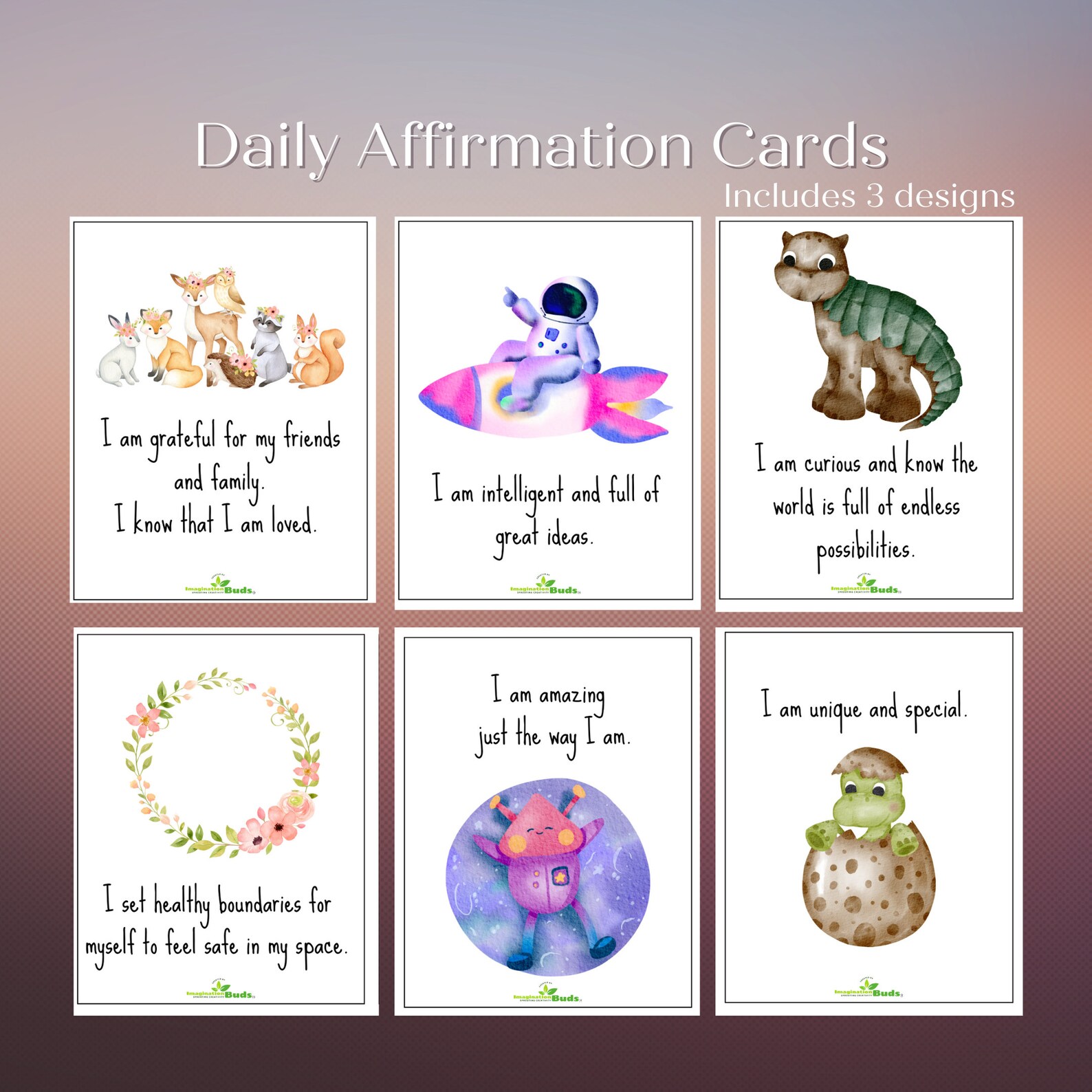 Affirmation Cards for Kids- Woodland, Space, and Dinosaur Theme - Etsy