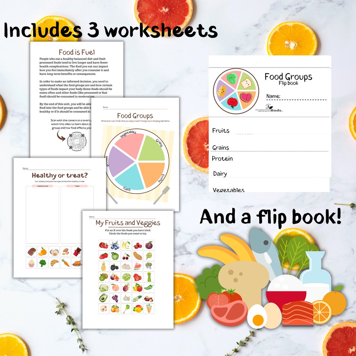 The 5 Food Groups, Worksheets for Kids, Flip-book, Healthy Eating ...