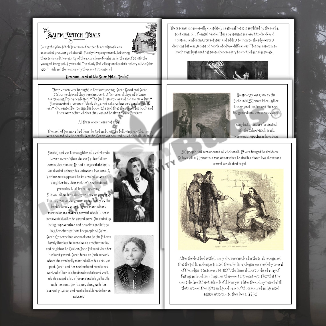 History Study Unit the Salem Witch Trials Homeschool - Etsy