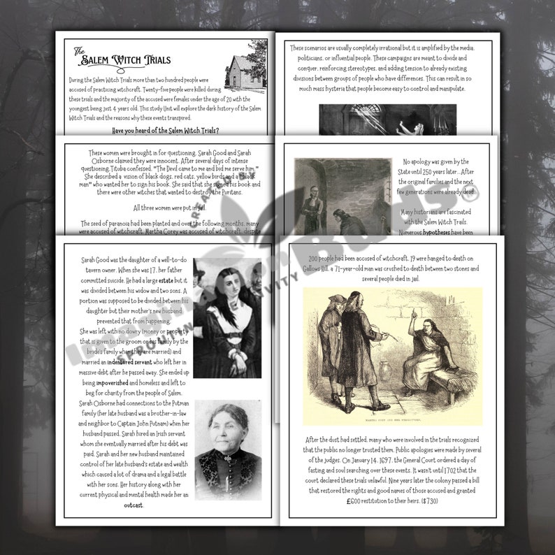 History Study Unit the Salem Witch Trials Homeschool - Etsy