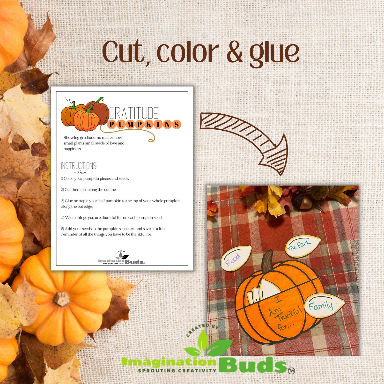 Gratitude Pumpkin Craft | Pumpkin Cut & Color | Fall Art | Digital ...