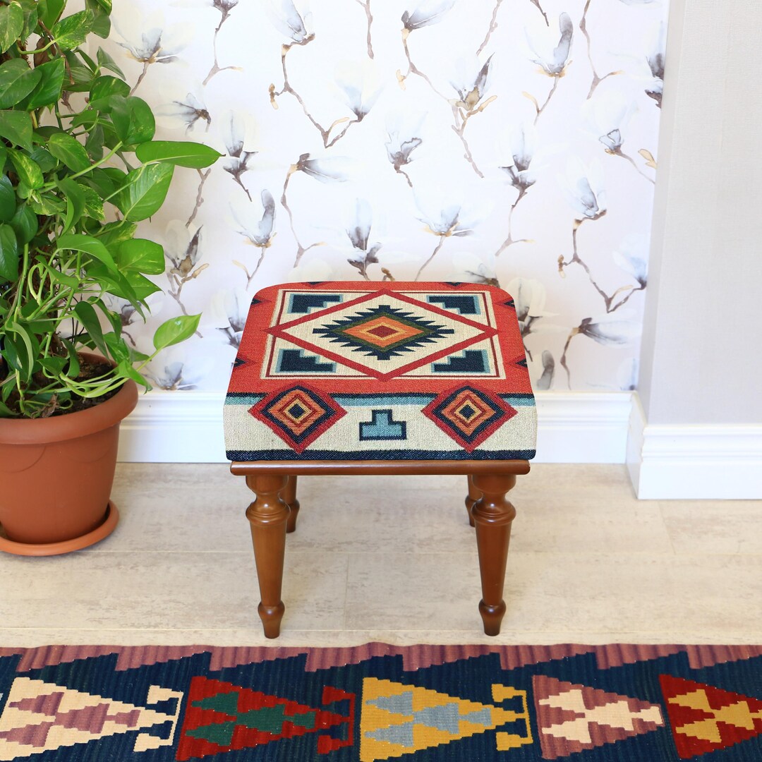 Ottoman Bench With Kilim, Footstool Bench, Kilim Design Bench, Bohemian ...