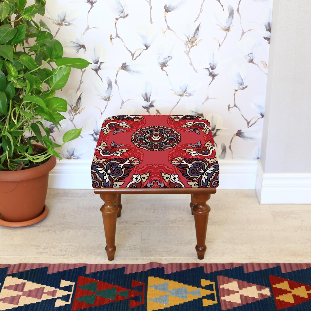 Red Mid-century Bench, Entryway Bench, Rug Style Bench, Functional ...
