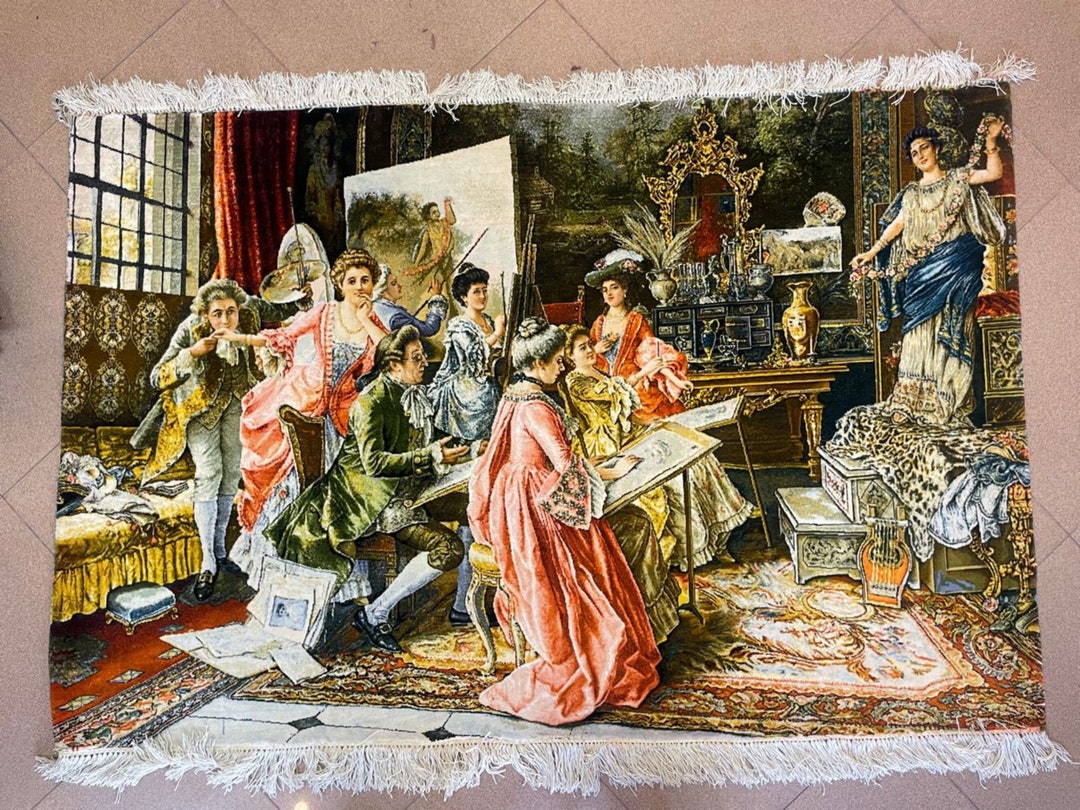 Vintage Italy Tapestry, Renaissance Rug, Handmade Silk Rug, Masterpiece ...