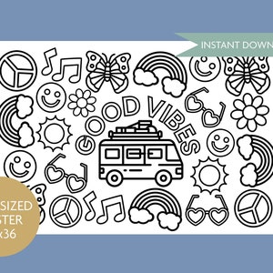 Good Vibes Themed Coloring Page, Giant Coloring Page, Groovy Coloring ...