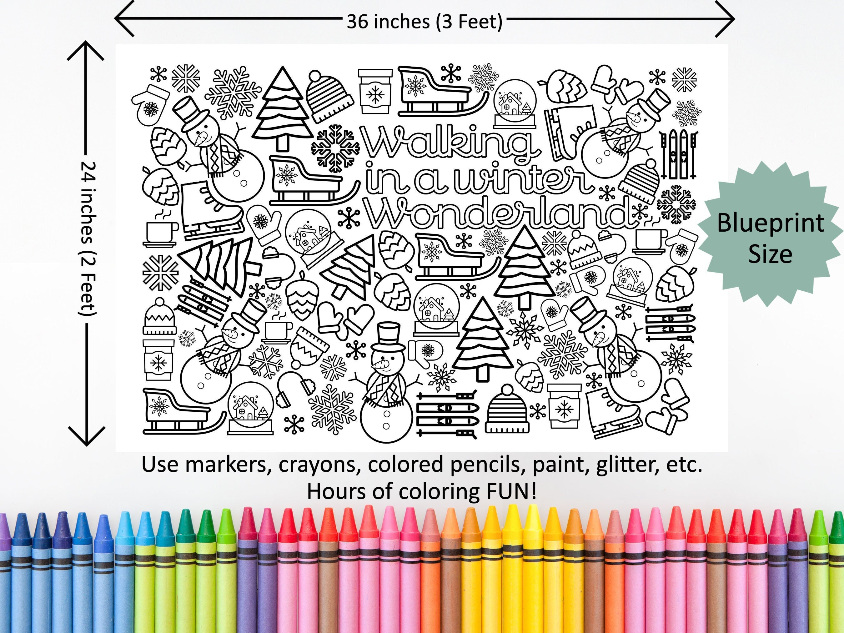 WINTER WONDERLAND Giant Coloring Page, Christmas Poster, Winter ...
