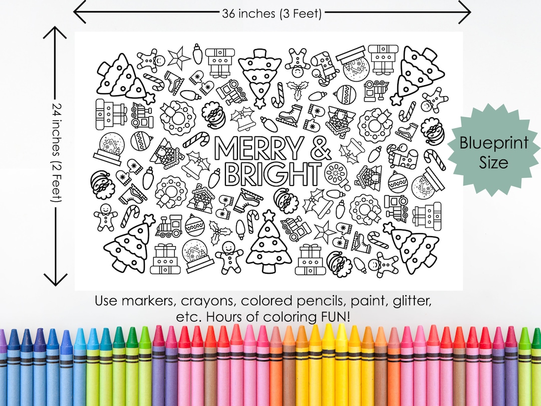 MERRY AND BRIGHT Christmas Giant Coloring Page, Christmas Poster ...